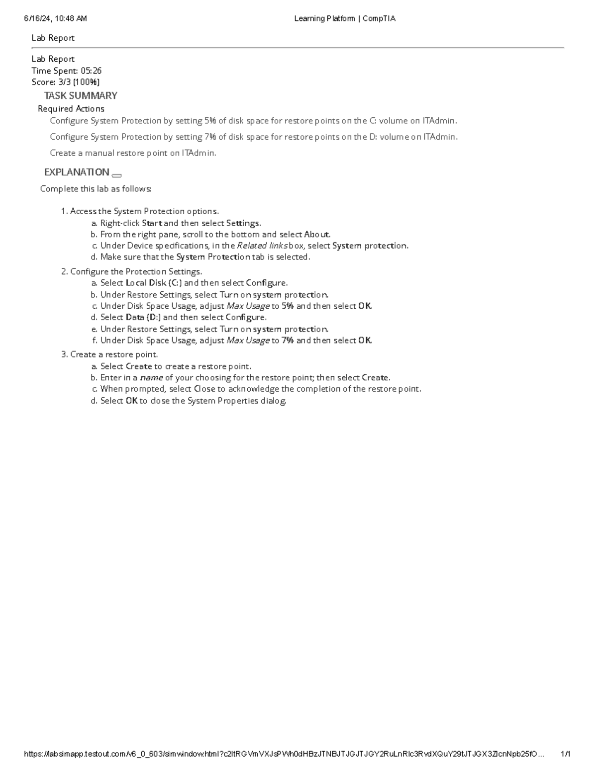 9.2.4 - Lab Report on Creating a Restore Point (Simulation) - Studocu