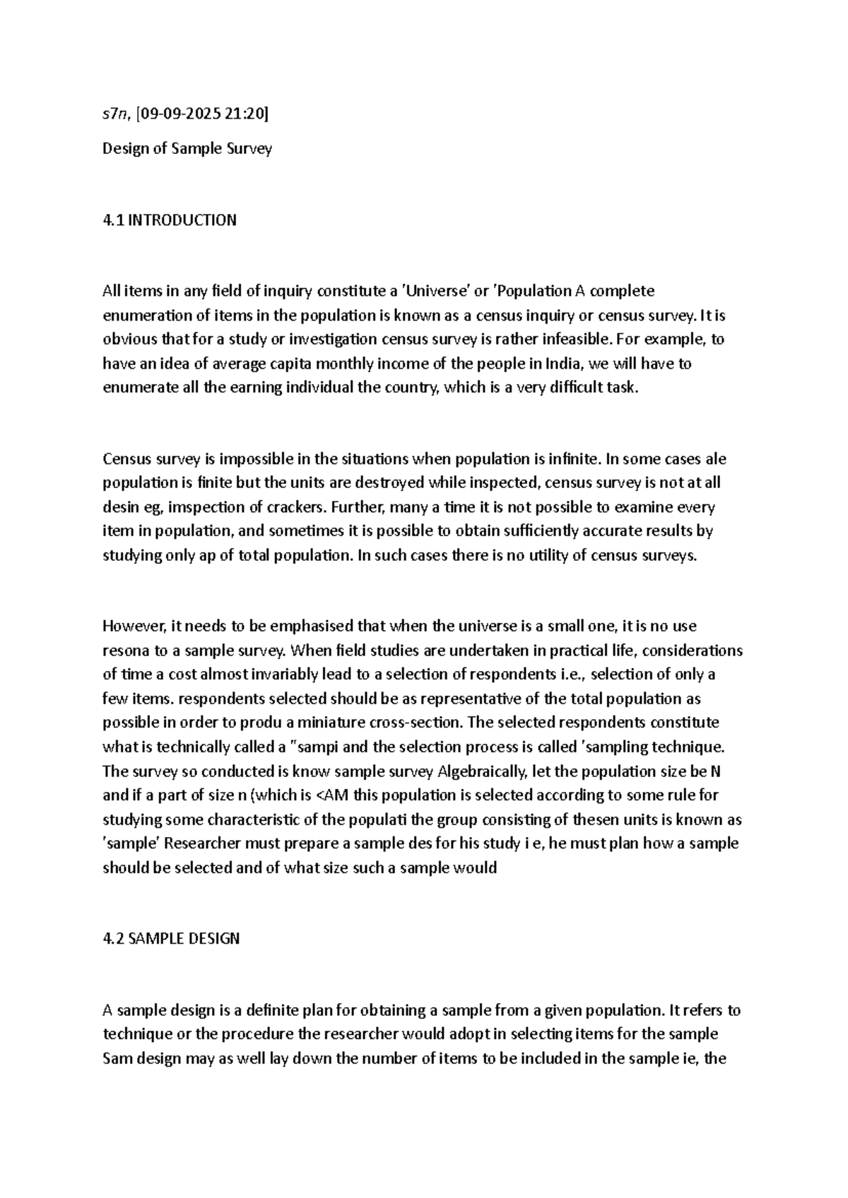 Design of Sample Surveys (𝘴7𝘯) - Chapter 4 Summary - Studocu