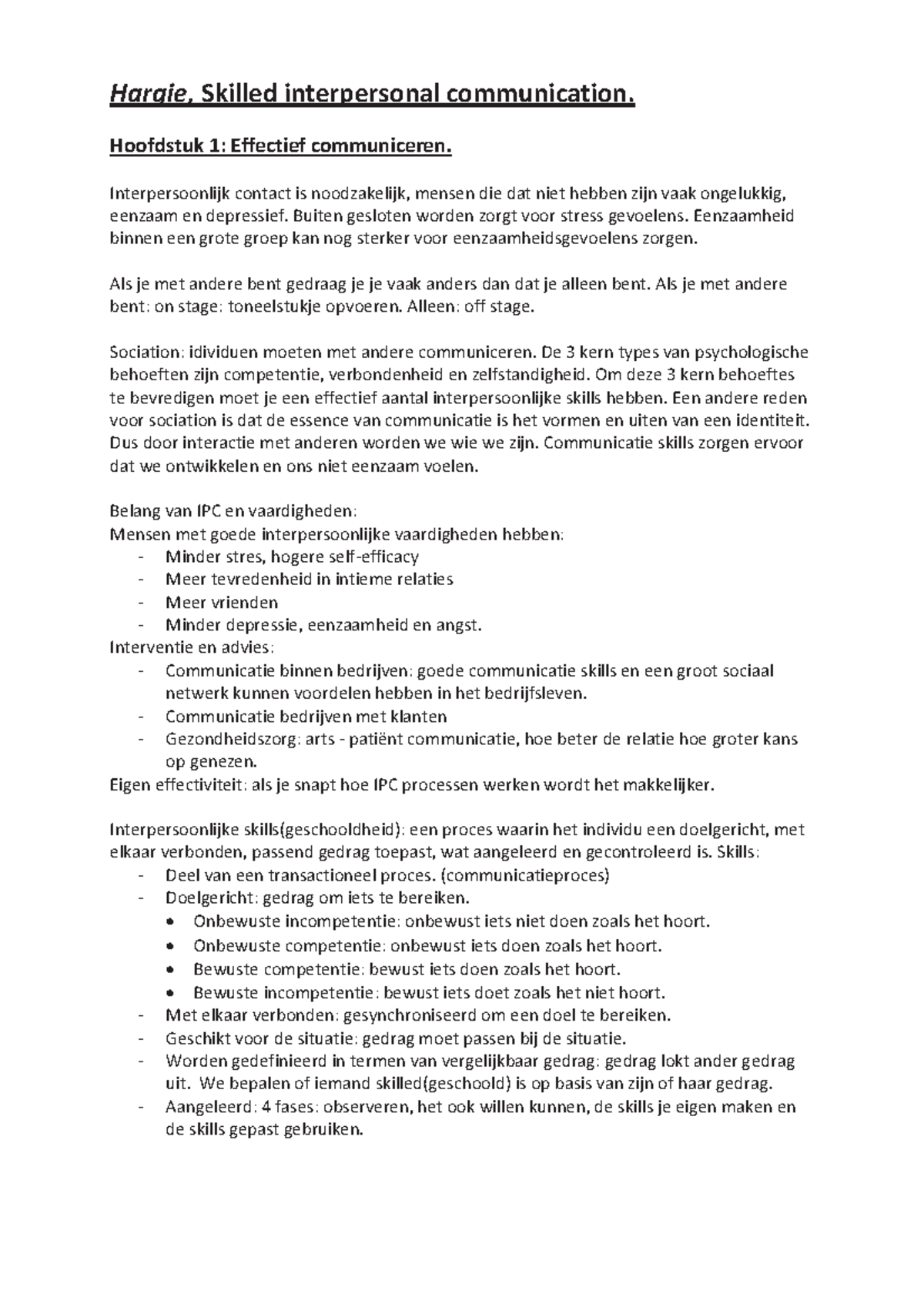 Samenvatting IPC: Skilled Interpersonal Communication - Hargie, O ...