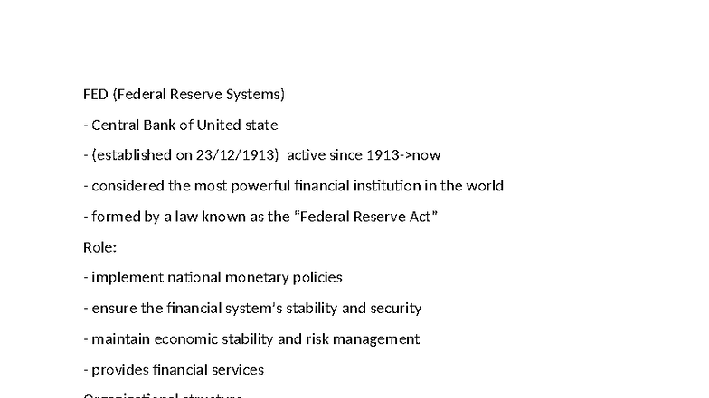 FED (Federal Reserve System) Overview and Functions - Studocu