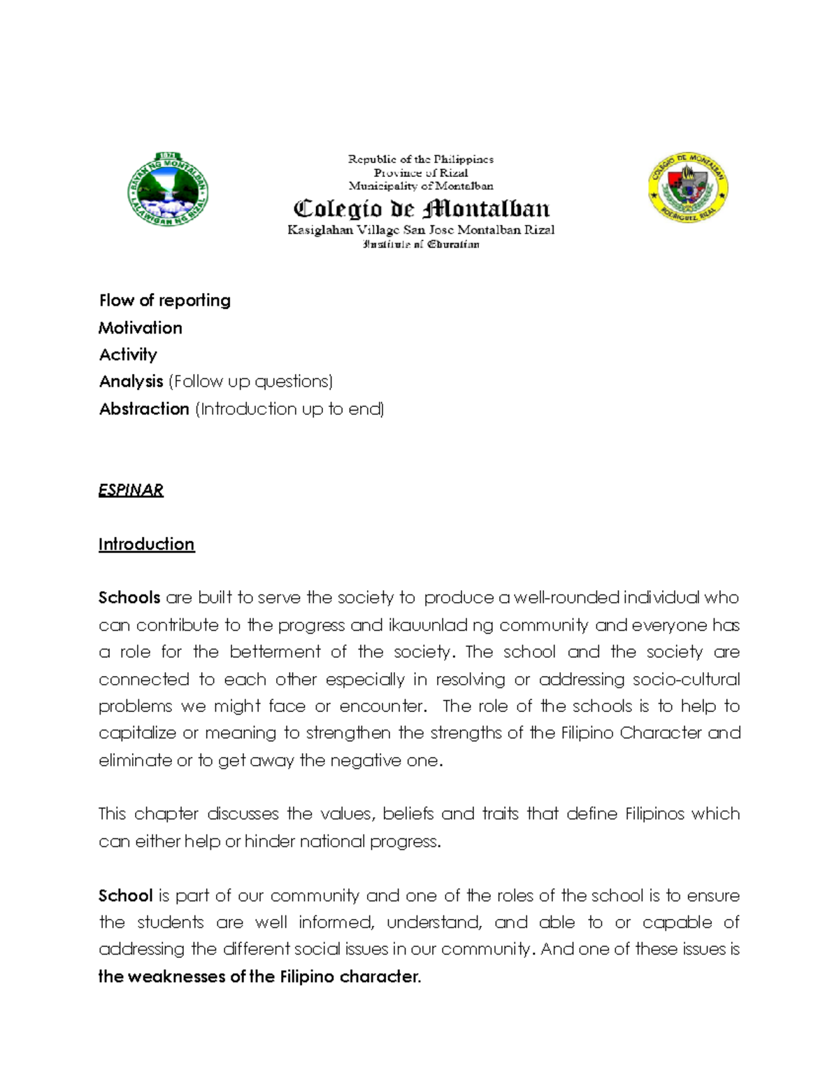 Detailed Explanation - Filipino - Flow of reporting Motivation Activity ...