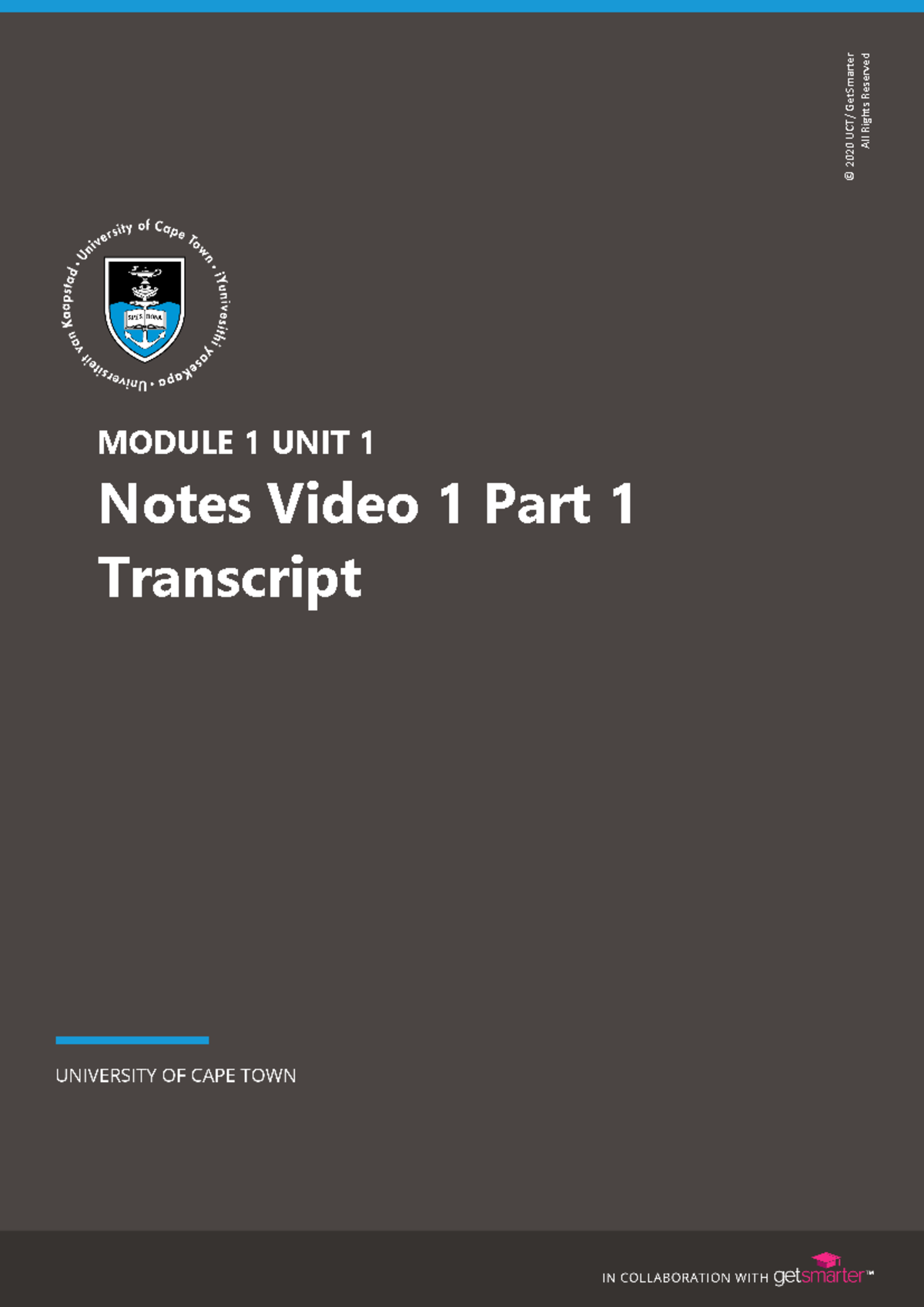 UCT Market Research Module 1 Unit 1 Notes Video 1 Part 1 Transcript ...
