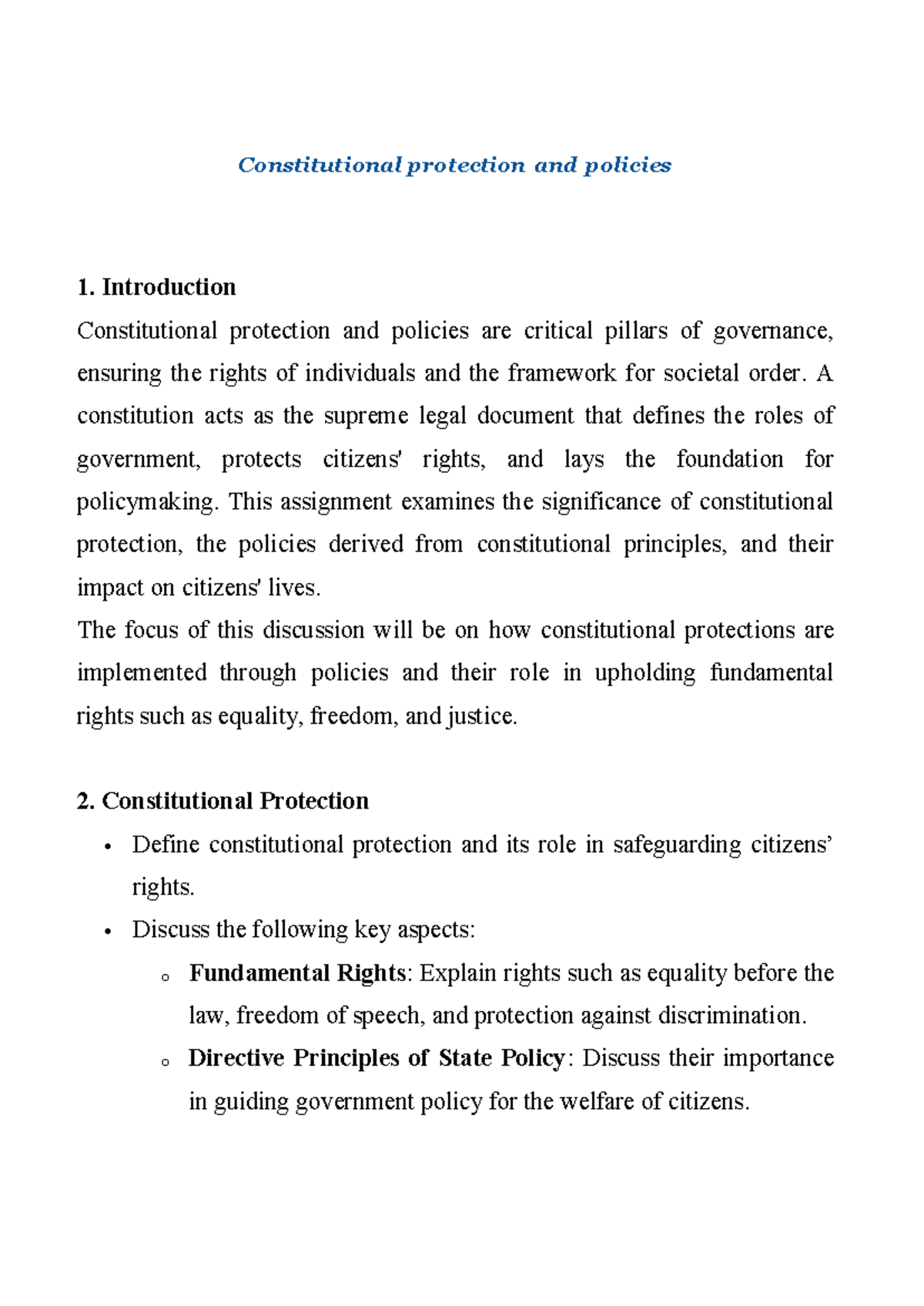 Constitutional Protection and Policies: Human Values and Ethics 4 - Studocu