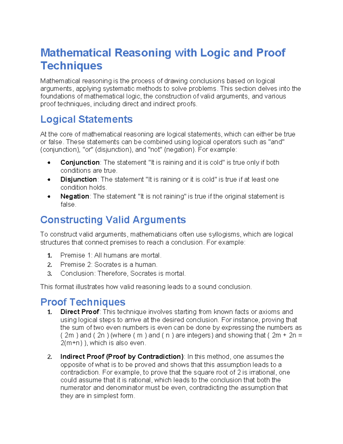 Mathematical Reasoning with Logic and Proof Techniques - Mathematical ...