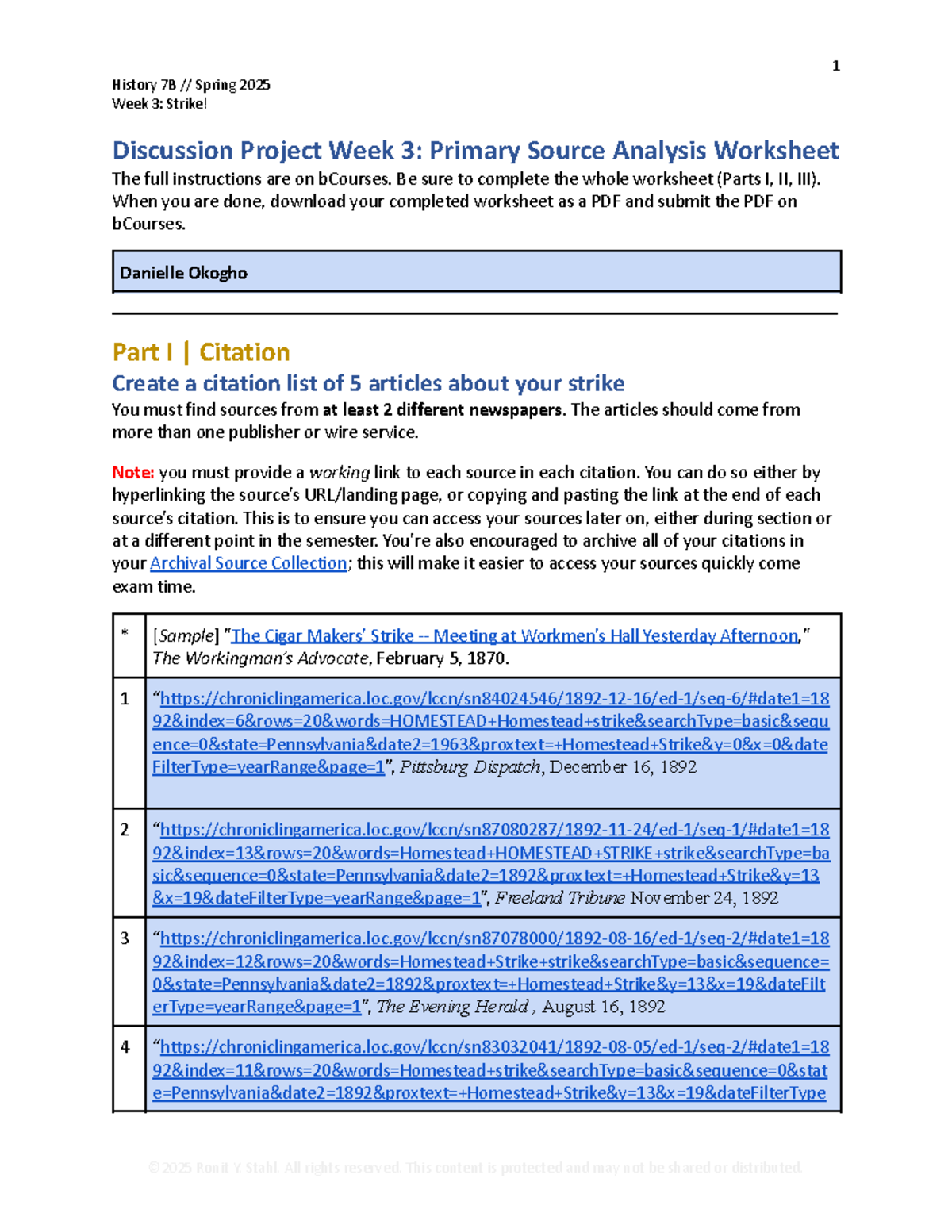 History 7B Spring 2025 Week 3: Strike! Primary Source Analysis ...