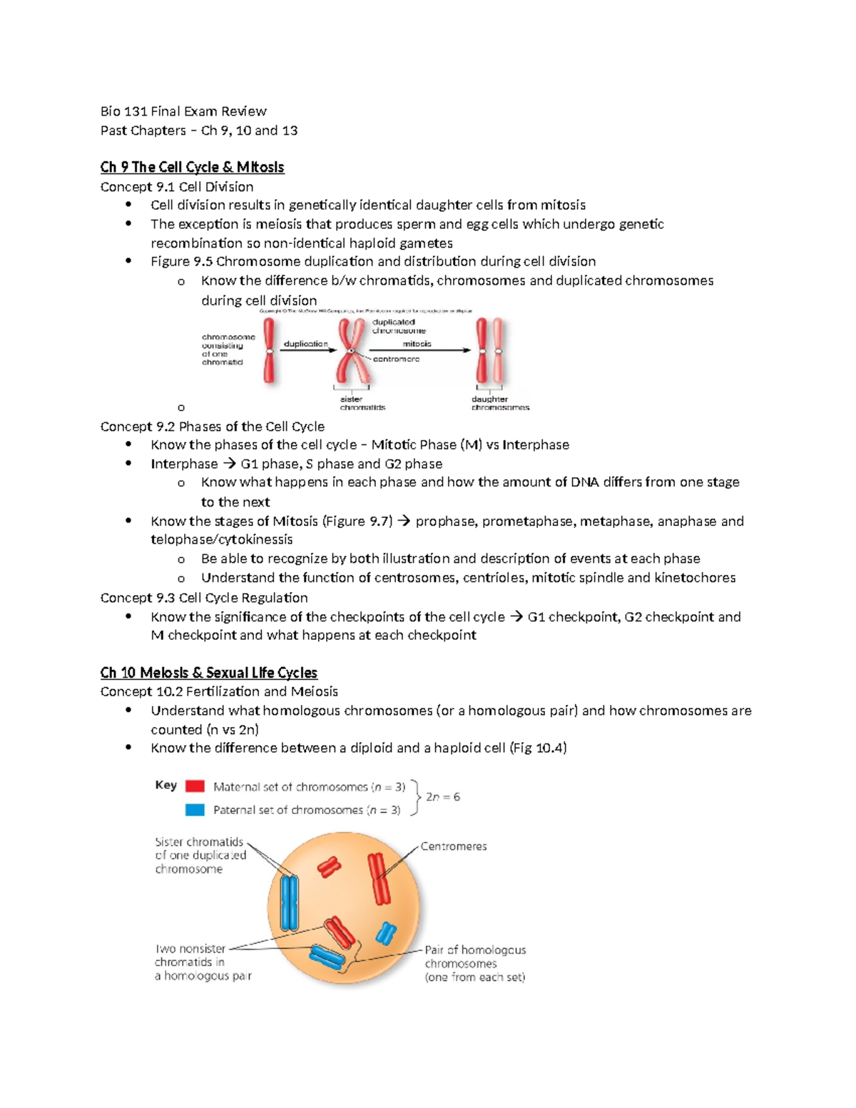 Bio 131 Final Exam Review: Chapters 9, 10, and 13 Overview Fa2020 - Studocu