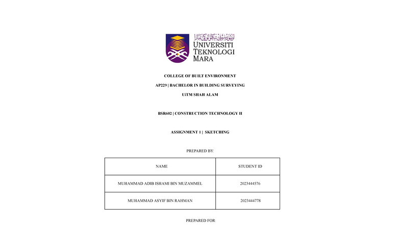Front PAGE BSR 602 - drawing - Building Surveying - COLLEGE OF BUILT ...