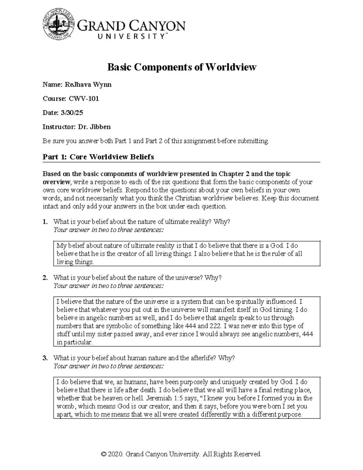 CWV 101 301 RS T1 Basic Components of Personal Worldview Analysis - Studocu