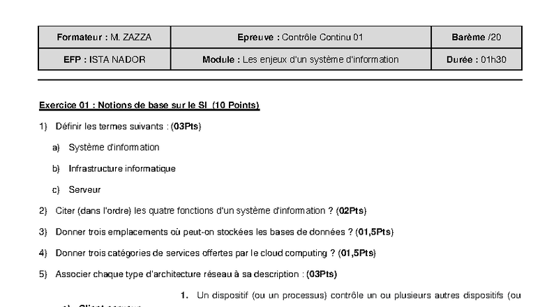 20232024 ID M102 CC1 - test - Formateur : M. ZAZZA Epreuve : Contrôle ...