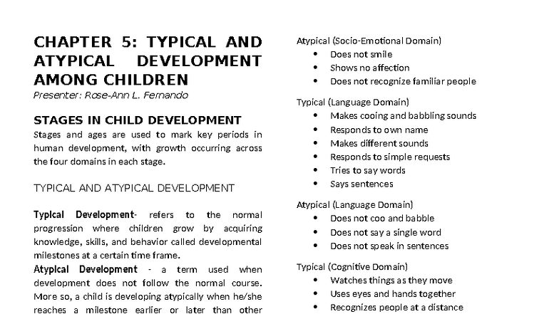 CHAPTER 5: TYPICAL & ATYPICAL CHILD DEVELOPMENT (EDUC 11) - Studocu