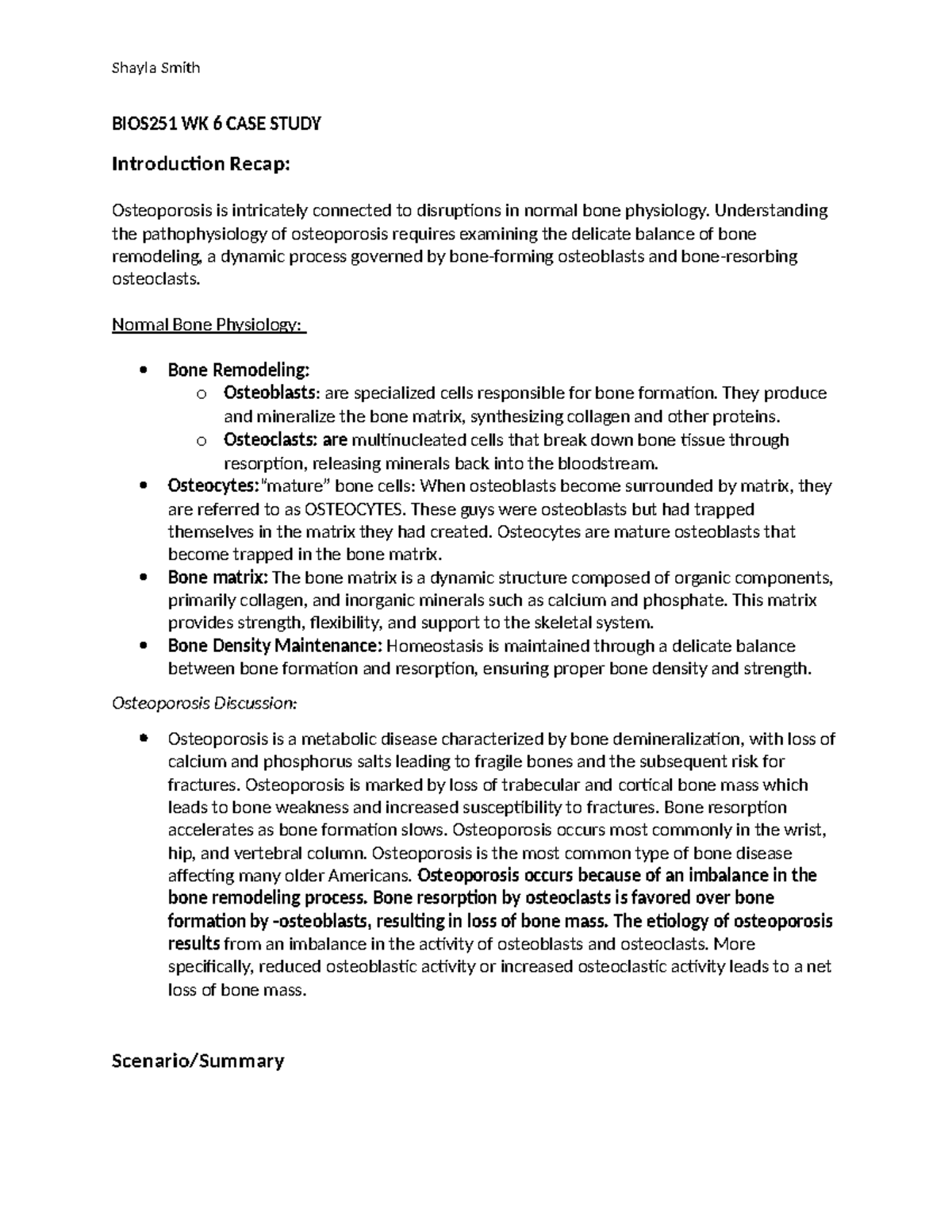 BIO251 WK6 Case Study: Osteoporosis and Bone Physiology Insights - Studocu