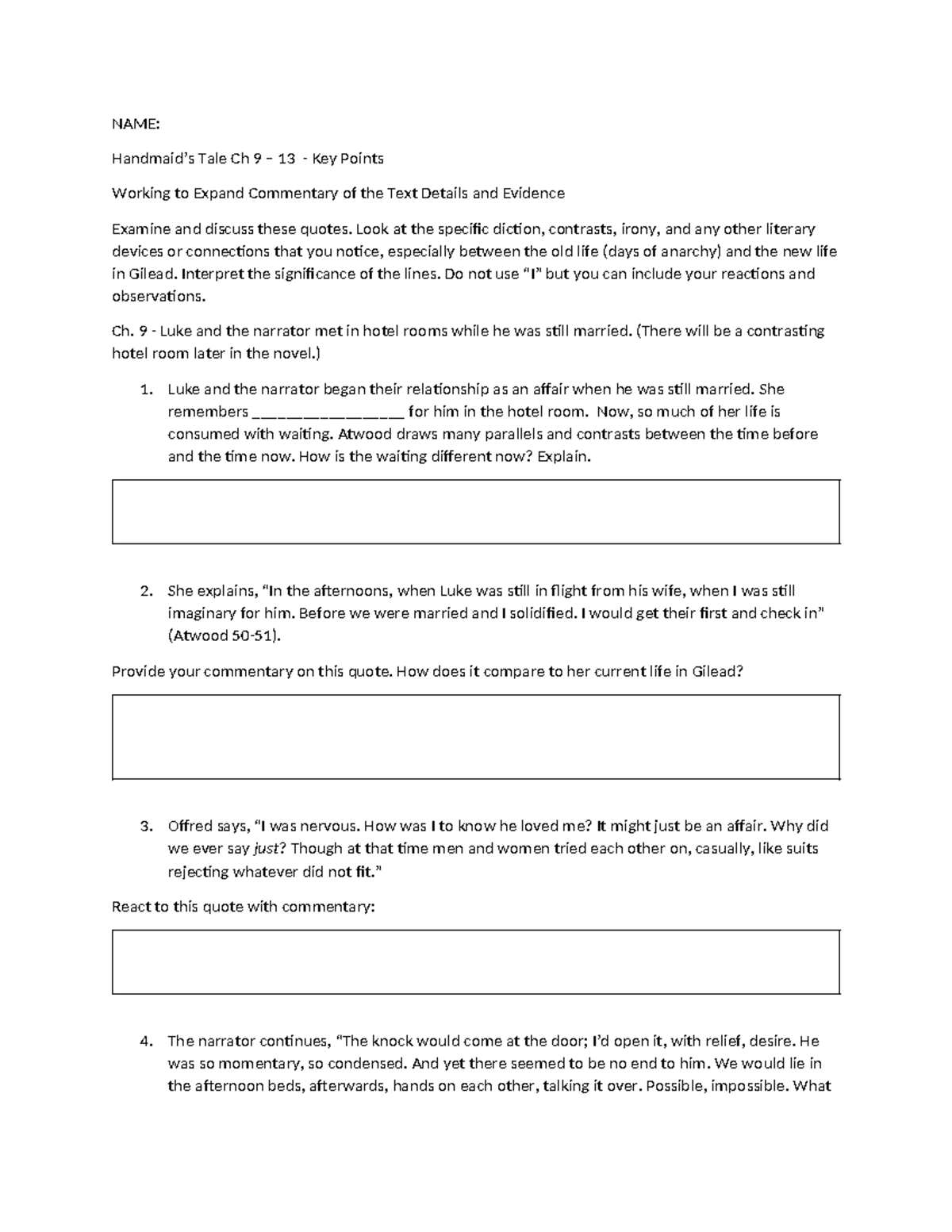 Ch 9-13 H Tale: Key Points & Commentary on Atwood's Text - Studocu