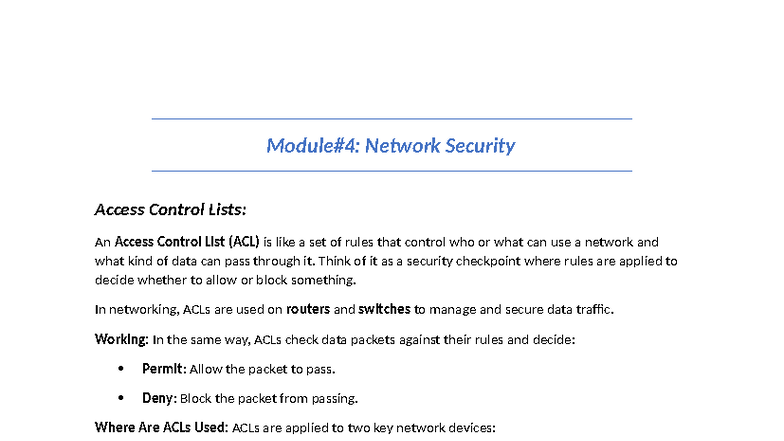 R&S Module#4: Understanding Network Security & ACLs - Studocu