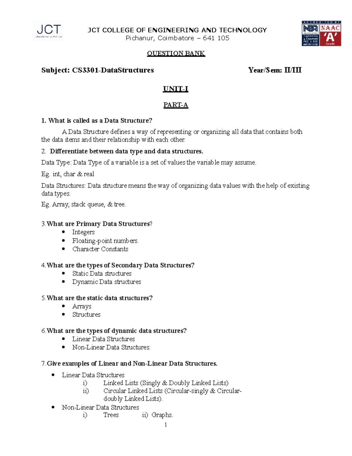 QB - Question Bank - SRM VALLIAMMAI ENGINEERING COLLEGE (An Autonomous ...