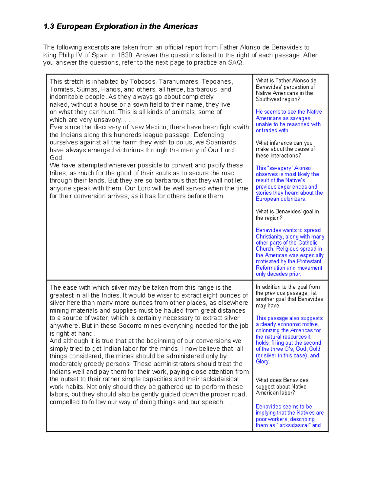 APUSH HIPP & SAQ Practice: Insights from Father Benavides' Report - Studocu