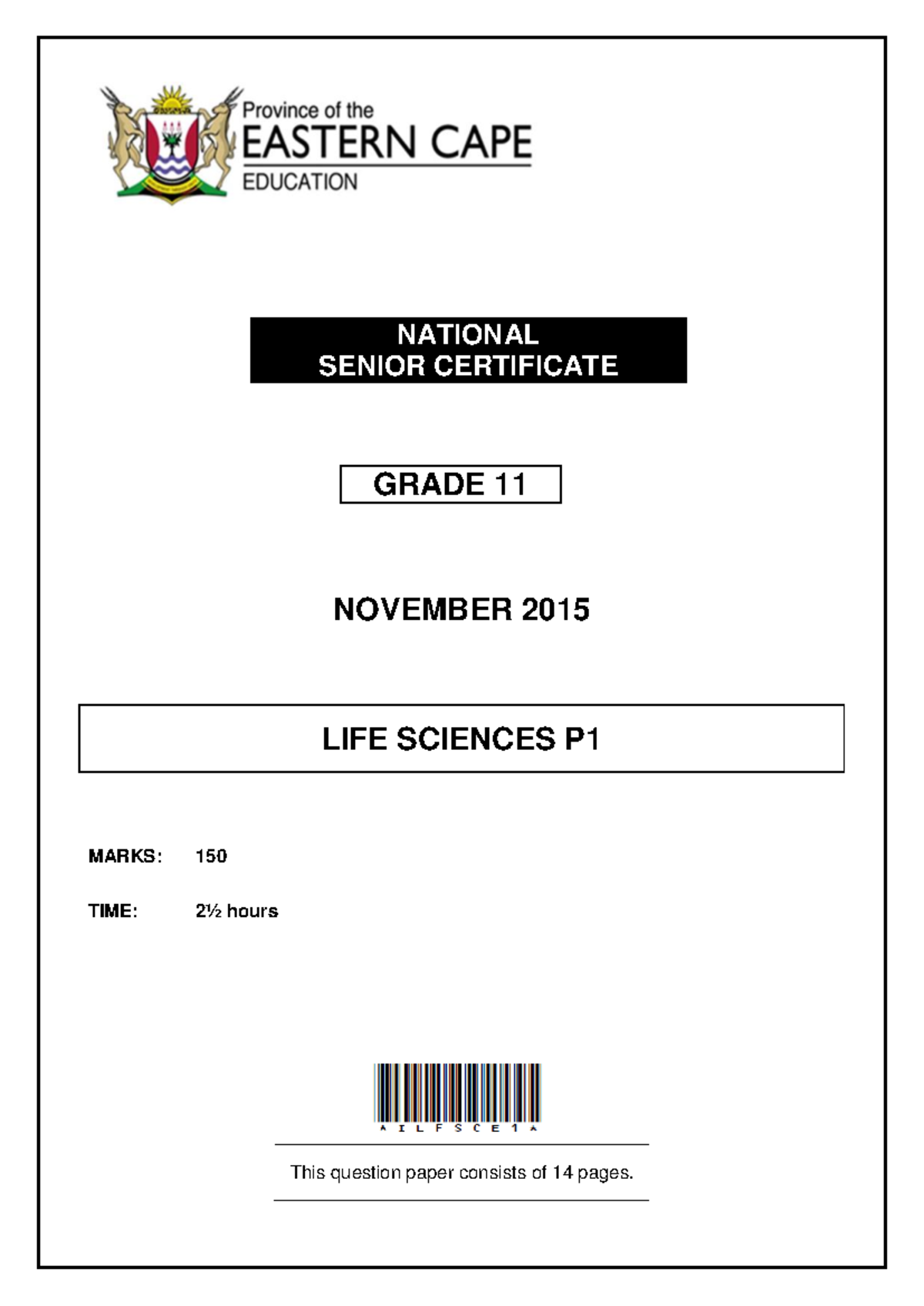 Life Sciences P1 Exam Paper - National Senior Certificate 2015 - Studocu