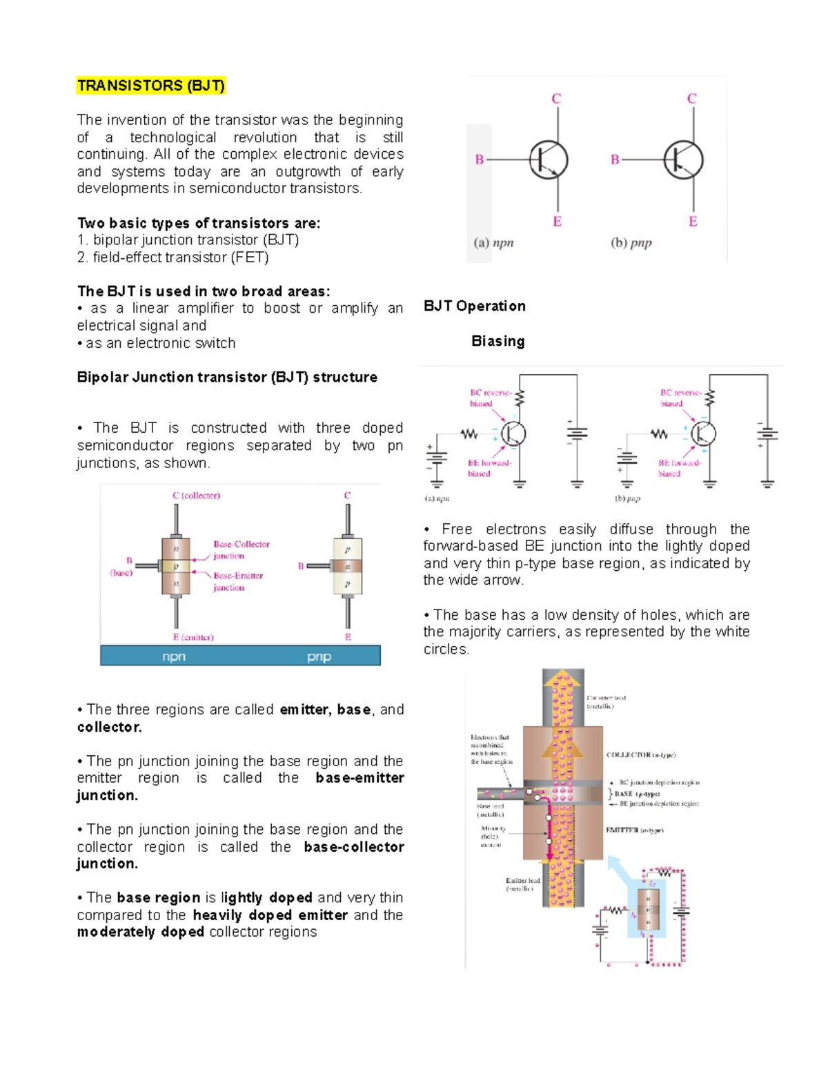 Basic Electronics Notes - TRANSISTORS (BJT) The invention of the ...
