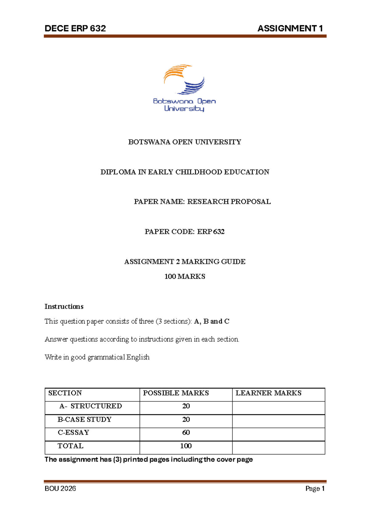 DECE ERP 632 Assignment 1: Research Proposal Guide - Studocu