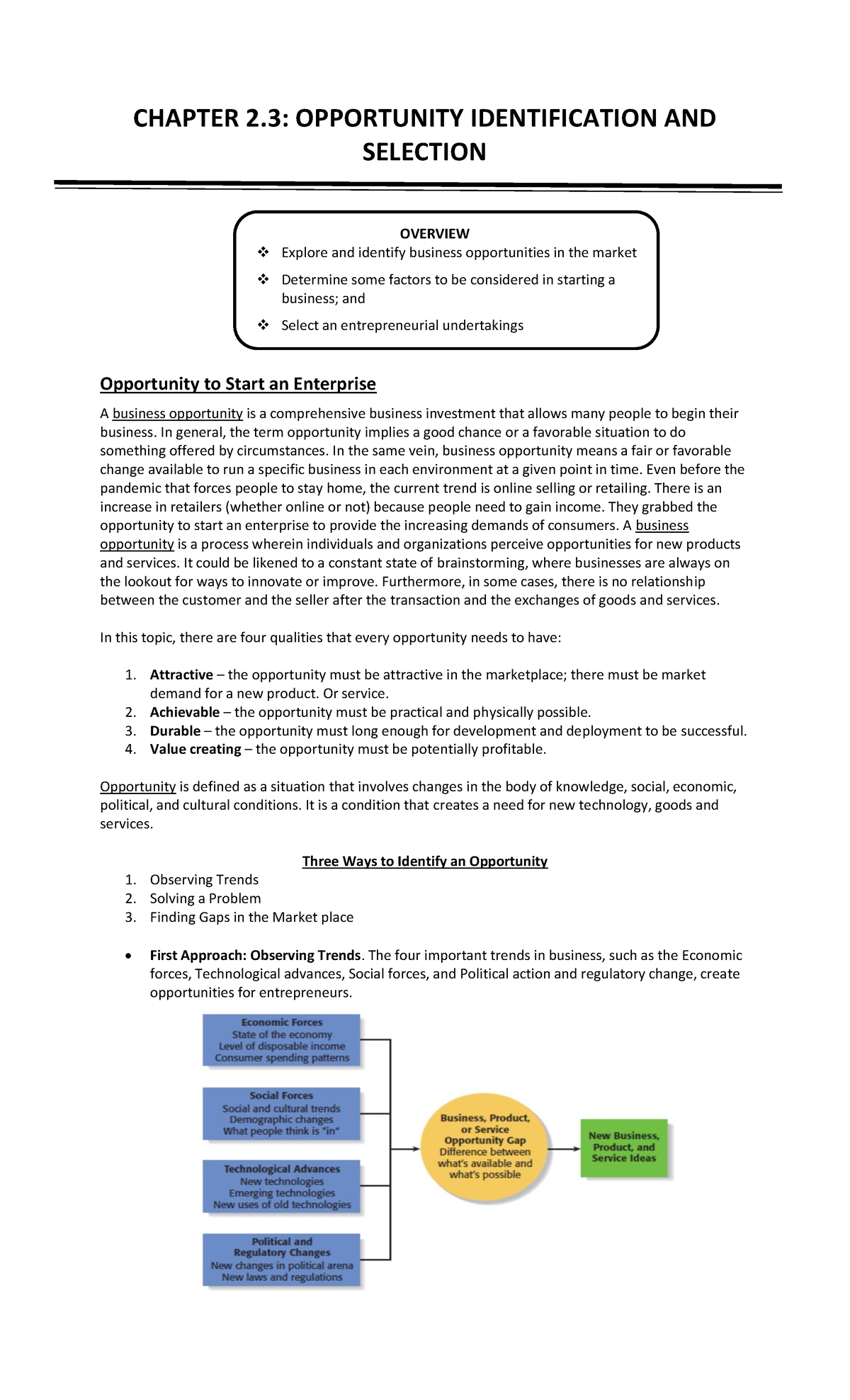 CHAPTER 2.3: OVERVIEW OF OPPORTUNITY IDENTIFICATION & SELECTION - Studocu