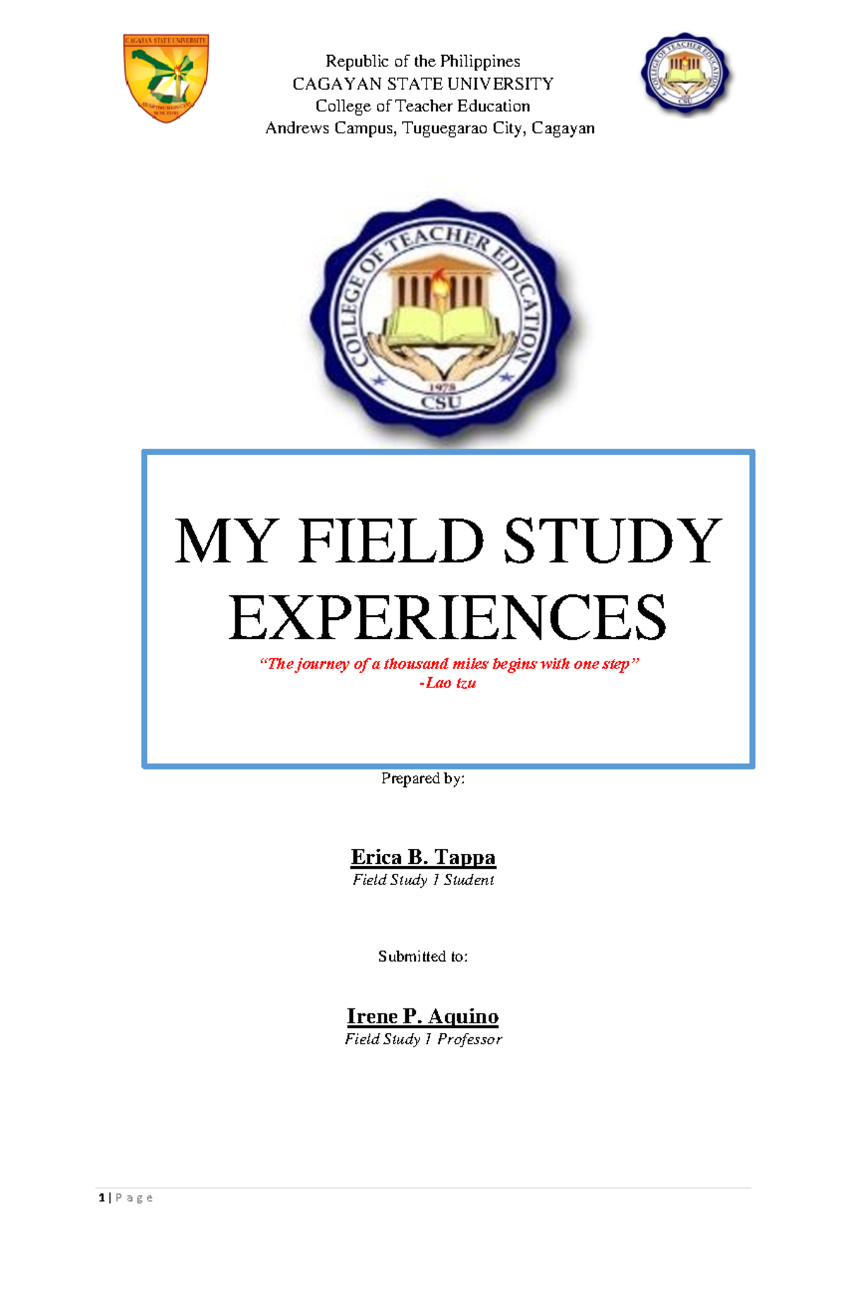 FS1 - Field Study Experiences and Reflections at Cagayan State ...