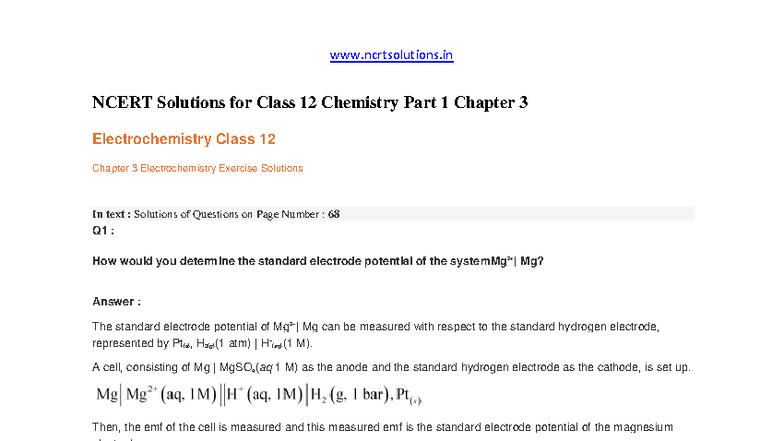 NCERT Solutions for Class 12 Chemistry - Chapter 3 Electrochemistry ...
