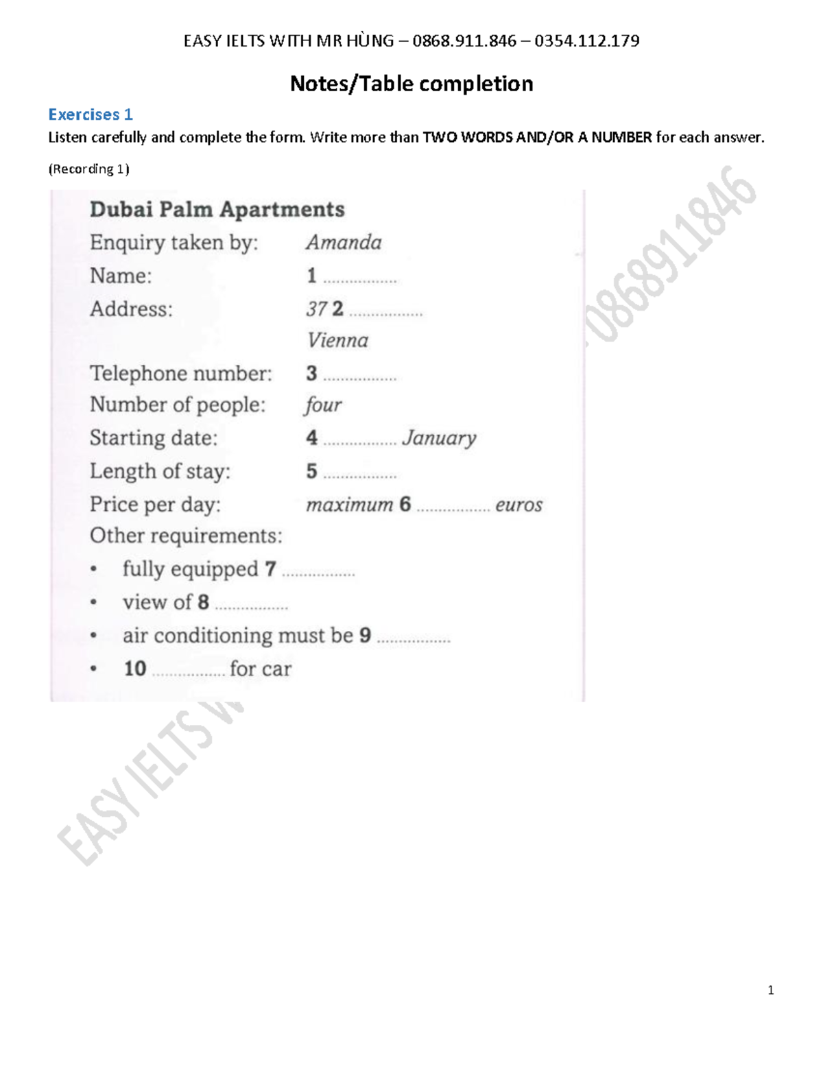 EASY IELTS Listening Exercises with Mr. Hùng 0868.911.846 - Studocu