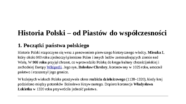 Historia Polski od Piastów do współczesności - Przegląd 1 - Studocu