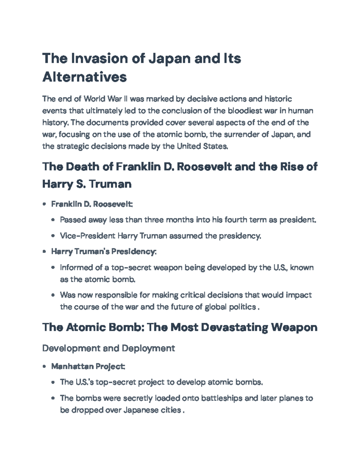 The Decision to Use the Atomic Bomb vs. Invasion of Japan (History 101 ...