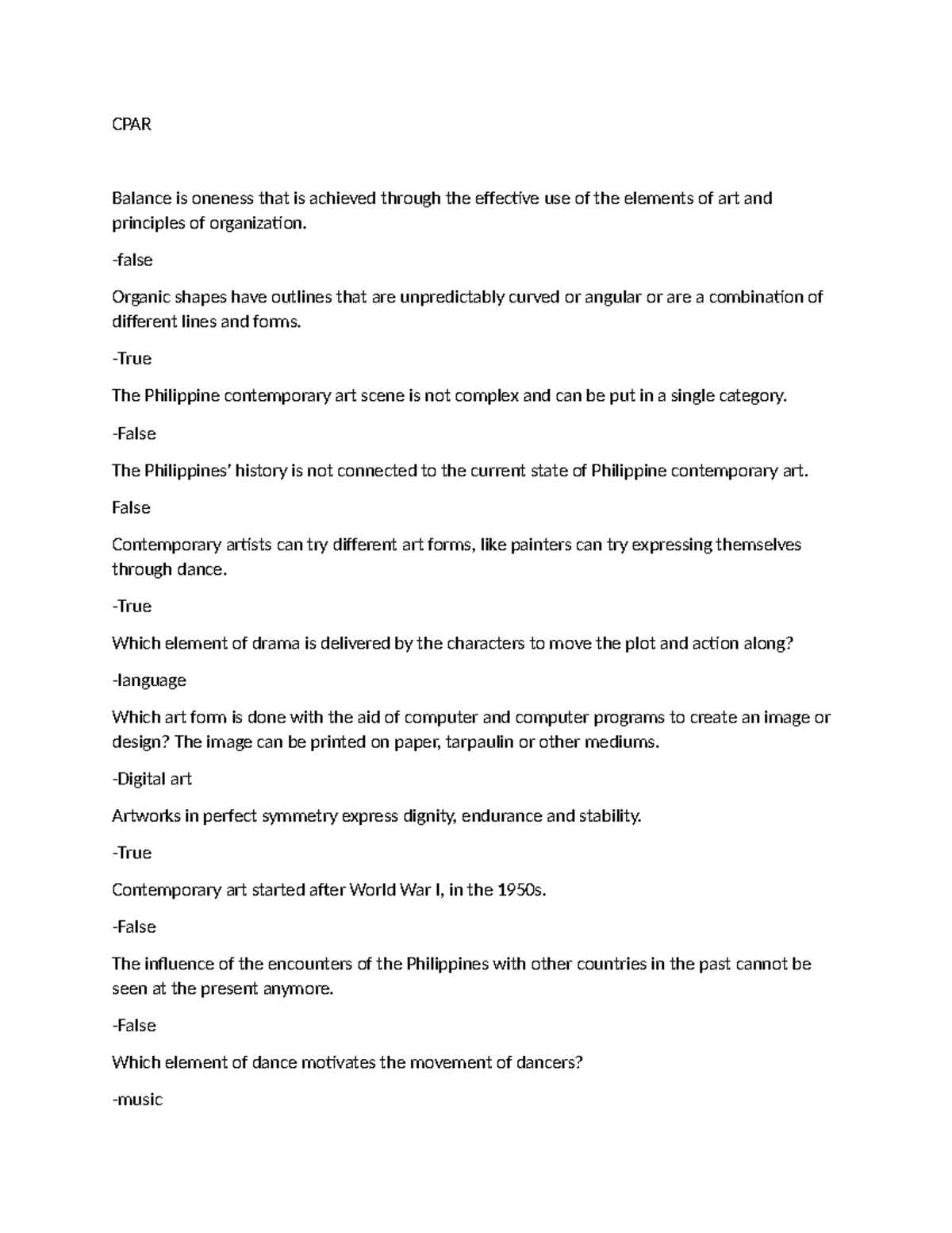 CPAR - Art Elements & Principles Cheat Sheet for Review - Studocu