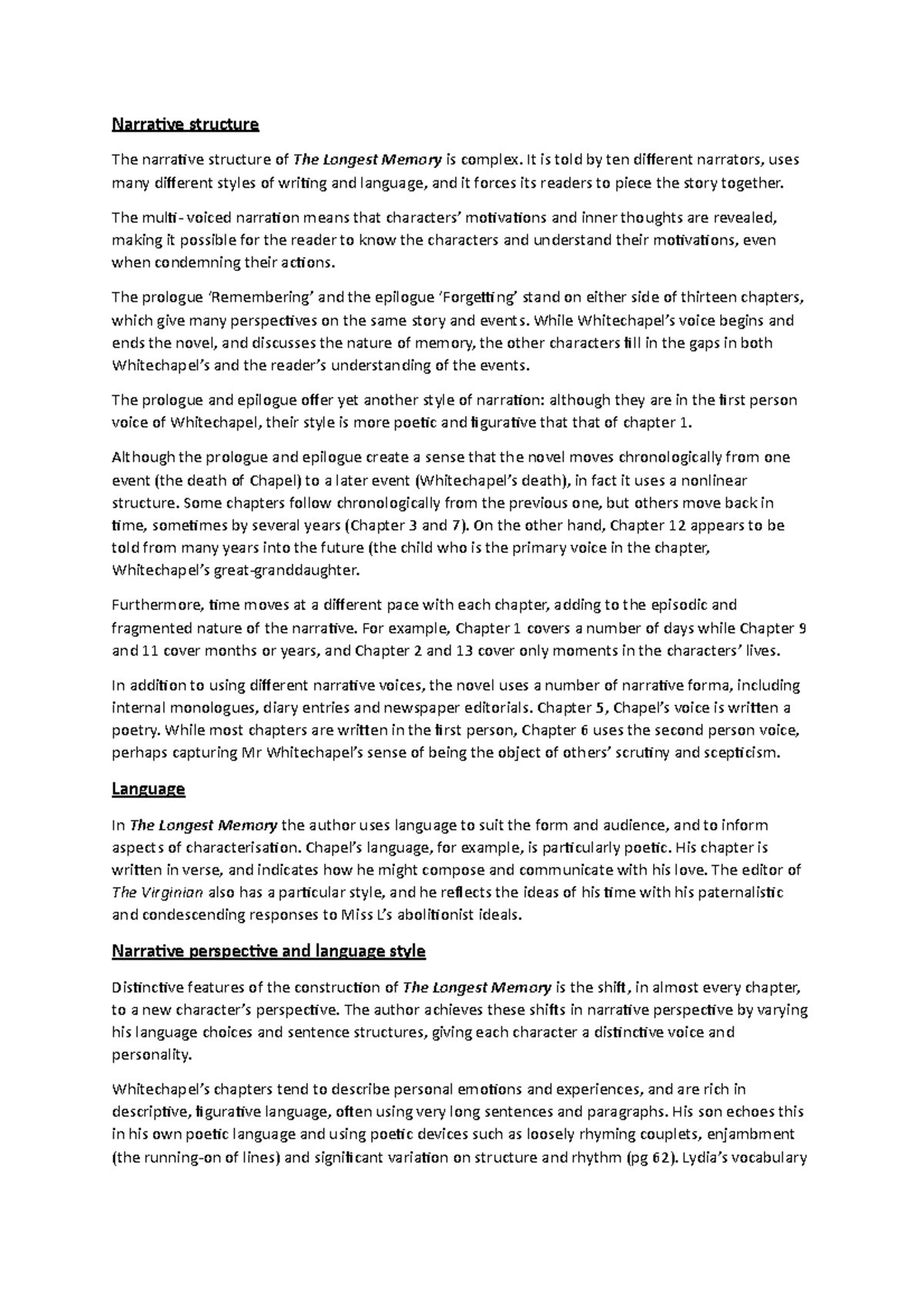The Longest Memory Narrative structure - 002167E - Melbourne - Studocu