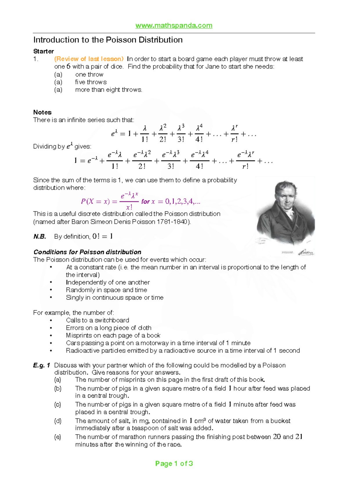 Introduction to the Poisson Distribution Lesson 1: Starter Guide - Studocu