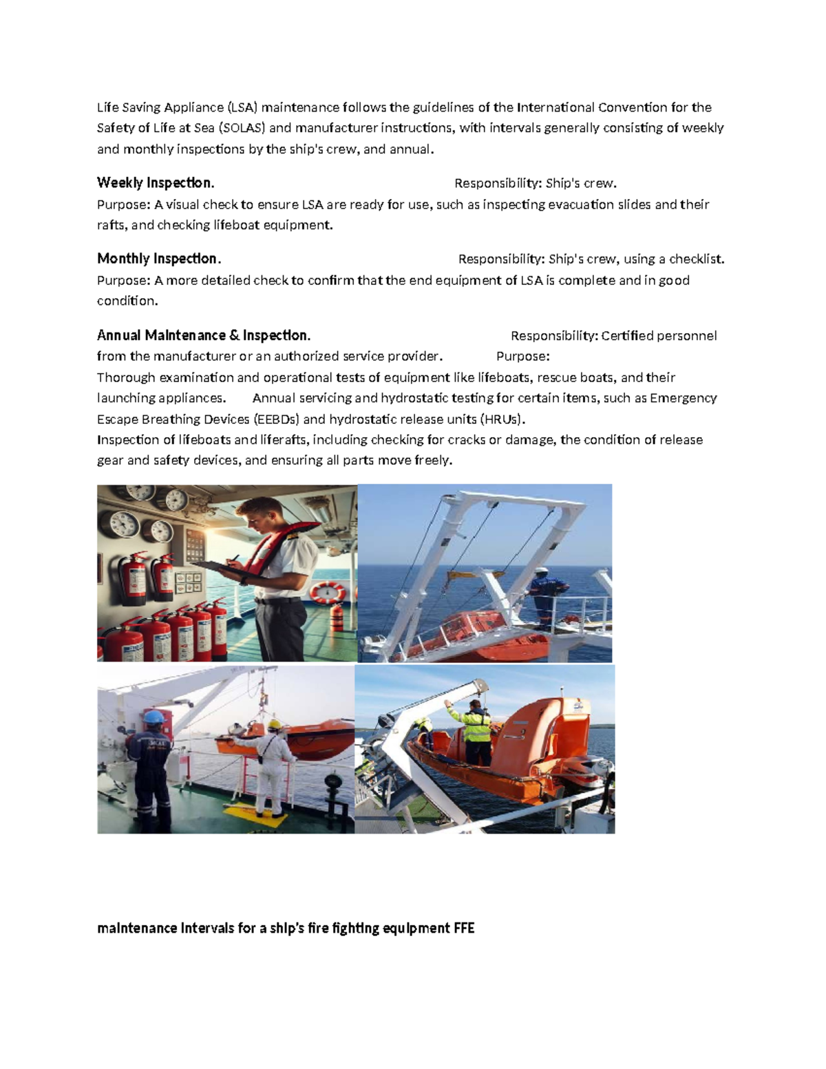 LSA Maintenance Guidelines: Weekly, Monthly & Annual Inspections - Studocu