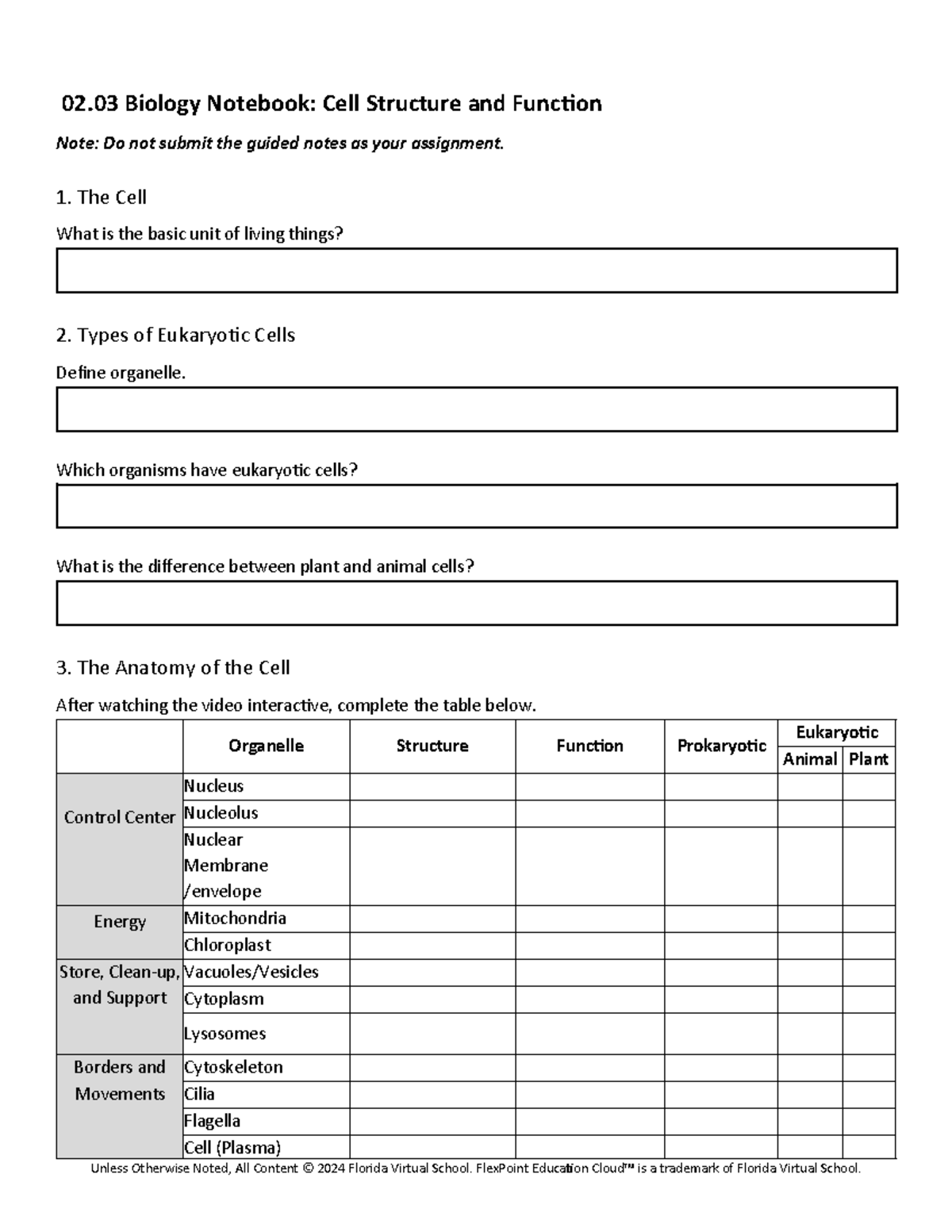 Biology 02.03 Final Exam Notes: Eukaryotic Cell Structure & Functions ...