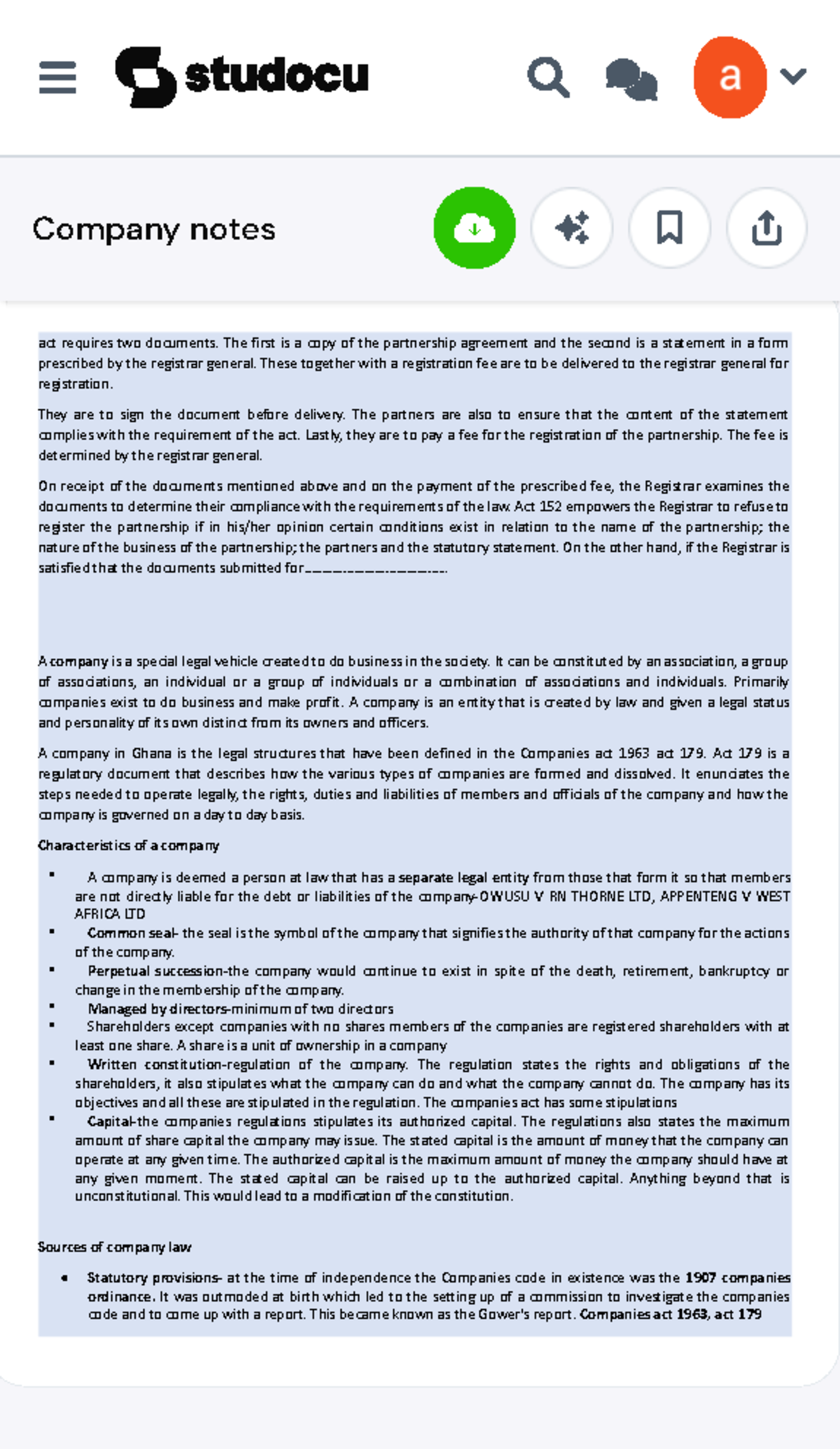 Company Notes: Understanding Partnerships and Companies in Ghana (Act ...