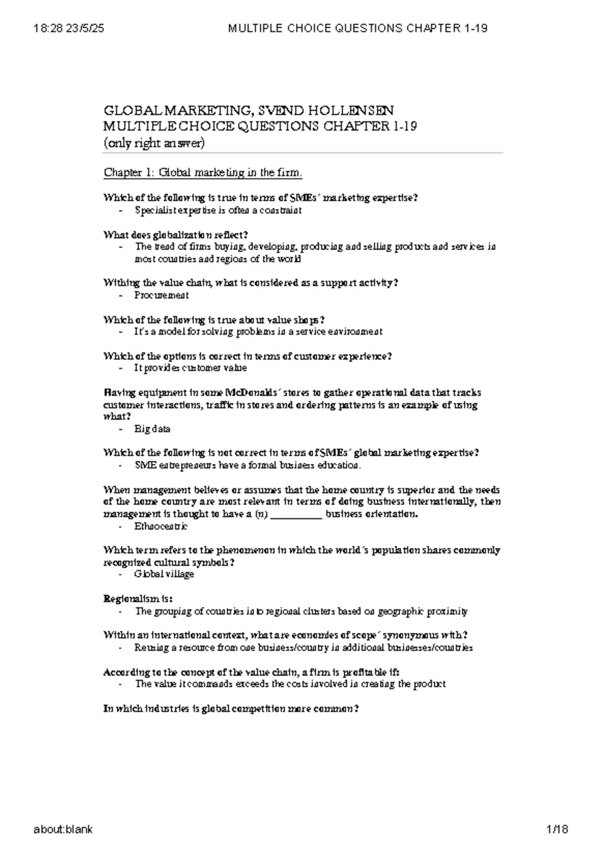 18:28 MULTIPLE CHOICE QUESTIONS ON GLOBAL MARKETING (CHAPTERS 1-19 ...