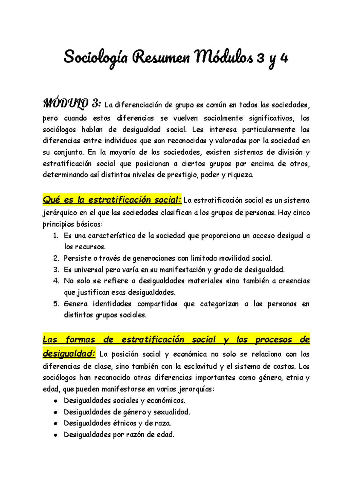 Sociología M3 y M4: Notas y Resumen de Contenido - Studocu