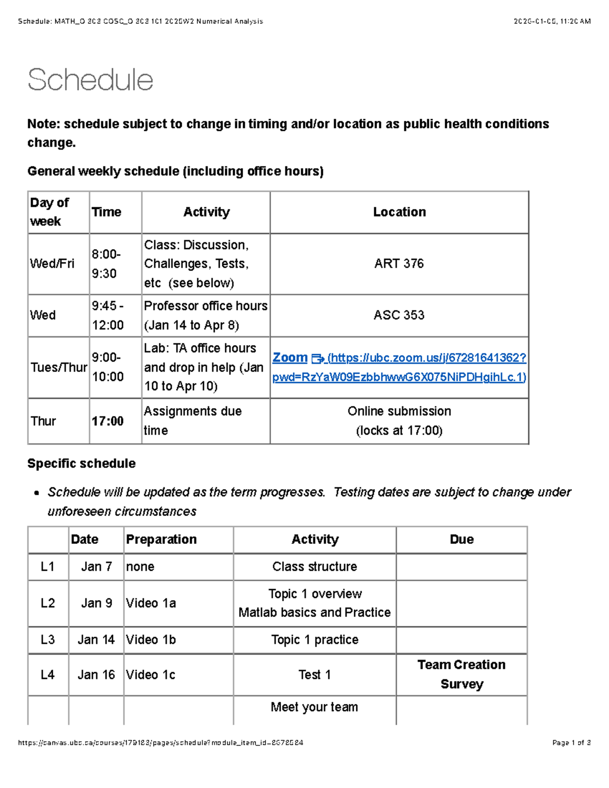 MATH_O 303 COSC_O 303 101 2025W2 Numerical Analysis Class Schedule ...