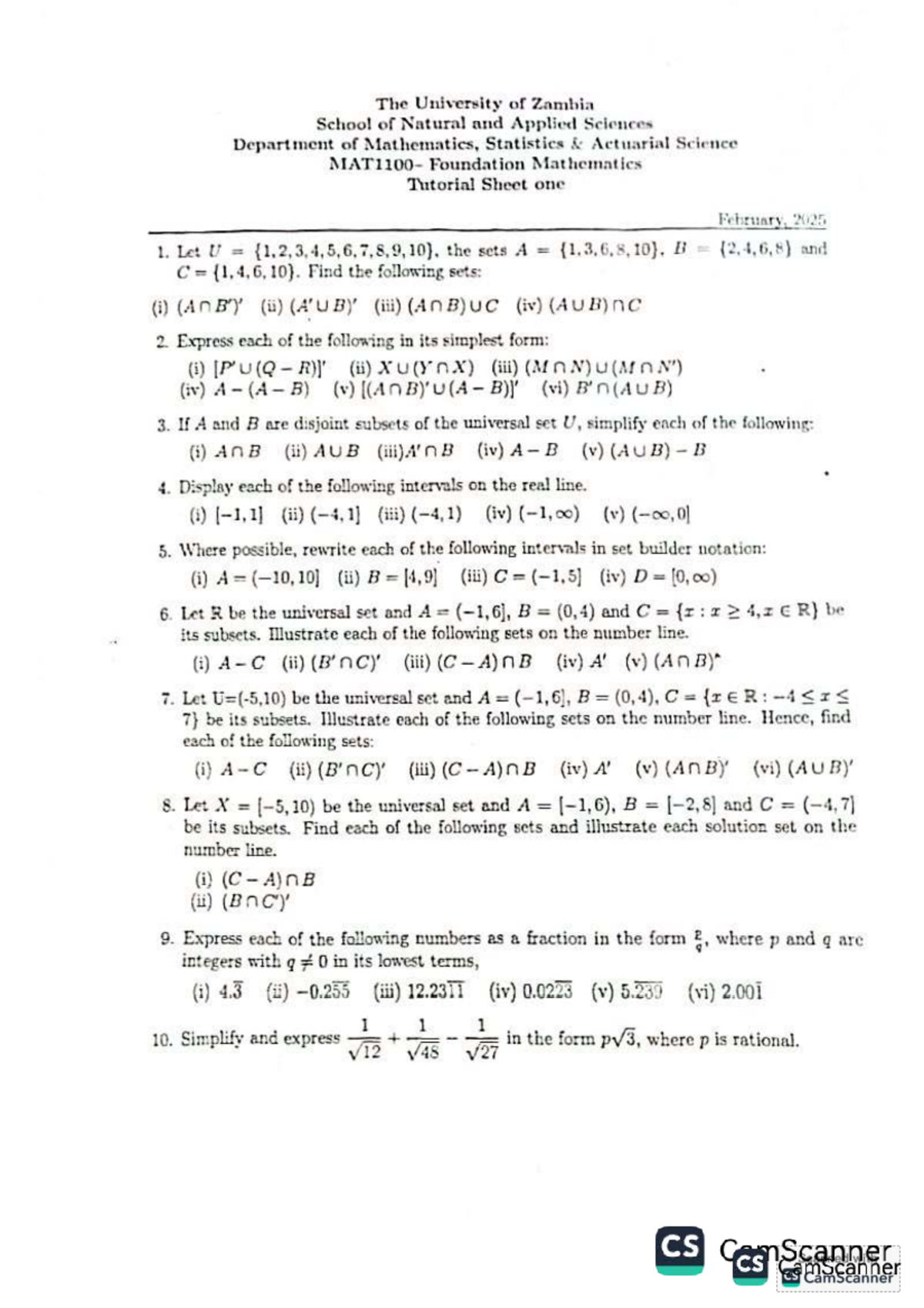 Math T.S 1 5: Foundation Mathematics Tutorial Sheet 3 & 4 - Studocu