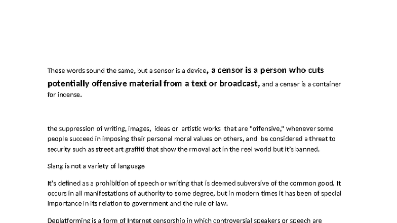 Understanding Censorship: A Study on Language and Authority - Studocu
