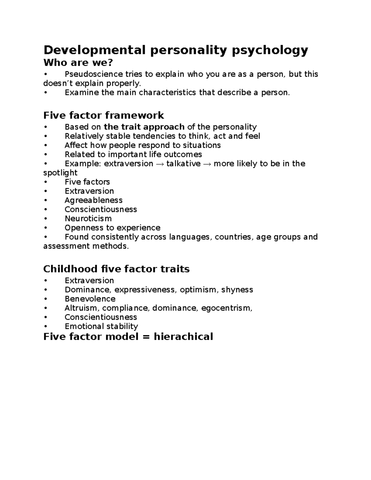 Lecture Notes 3: Developmental Personality Psychology Insights ...