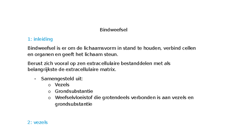 Histologie - Bindweefsel: Inleiding en Functies van Bindweefsel - Studocu