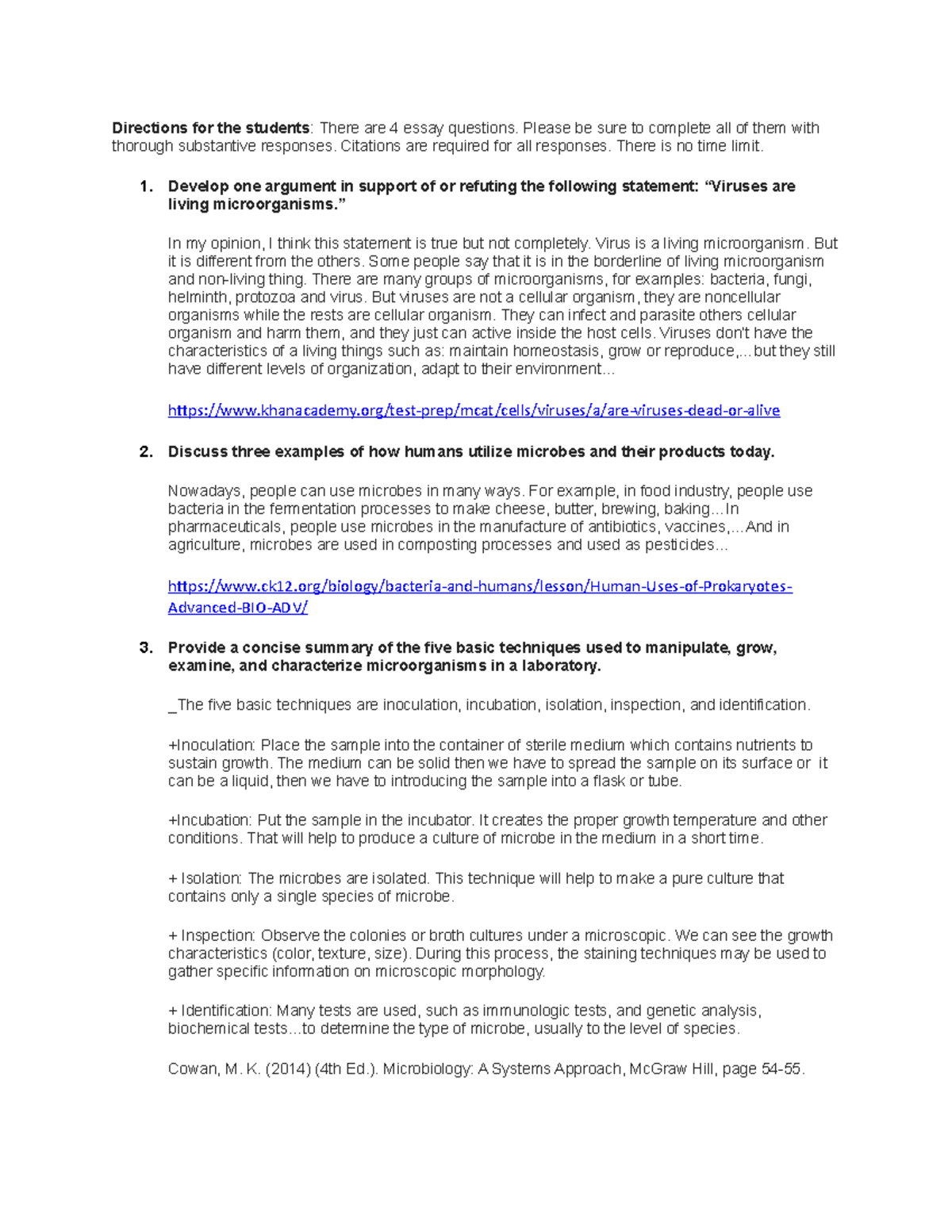 Week 2 Essay Questions on Critical Thinking in Microbiology - Studocu