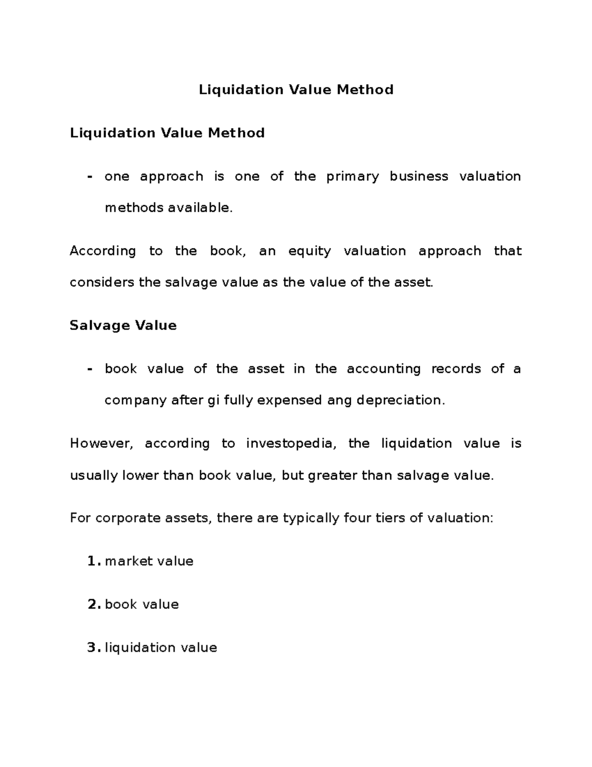 Liquidation Value Method - Liquidation Value Method Liquidation Value ...