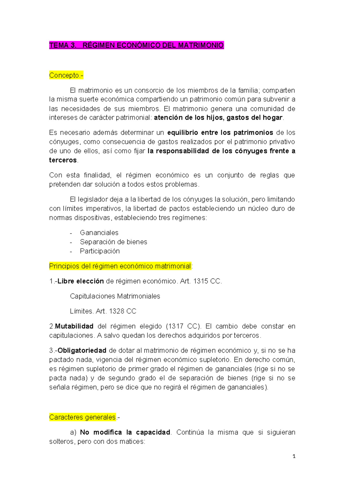 Lección 3: Régimen Económico del Matrimonio y sus Principios - Studocu