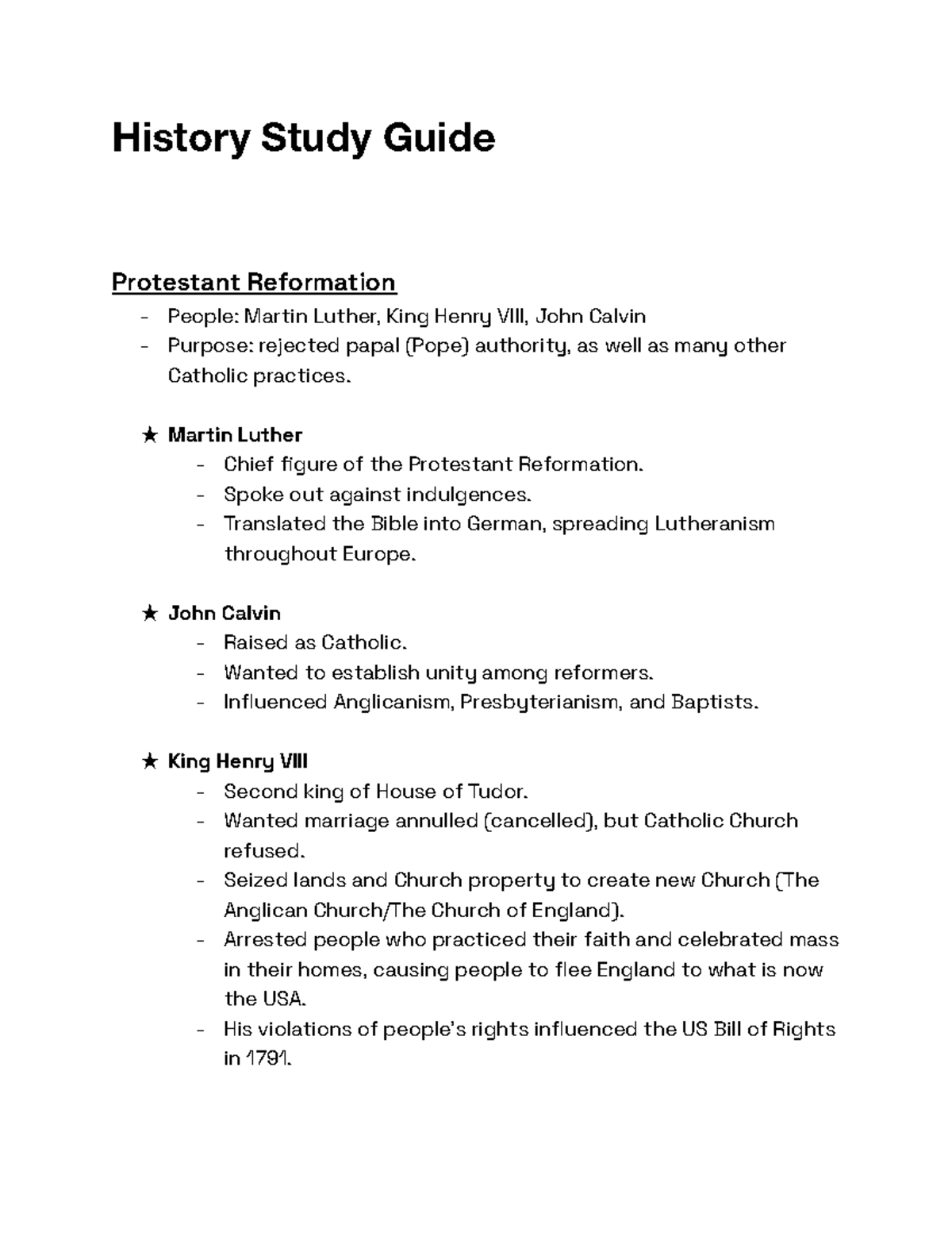 HIST 101 Study Guide: Protestant Reformation & Counter-Reformation ...