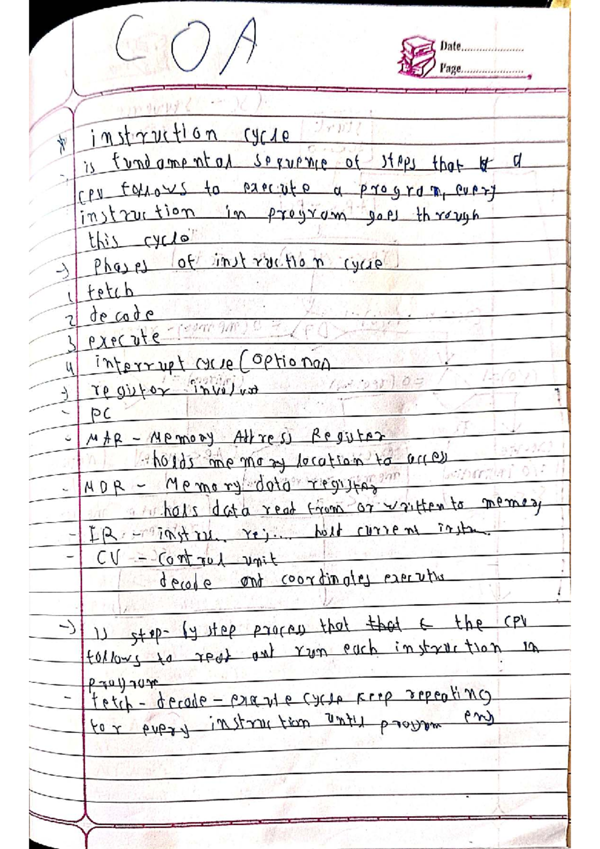 COA Lecture Notes: Understanding the Instruction Cycle and CPU ...
