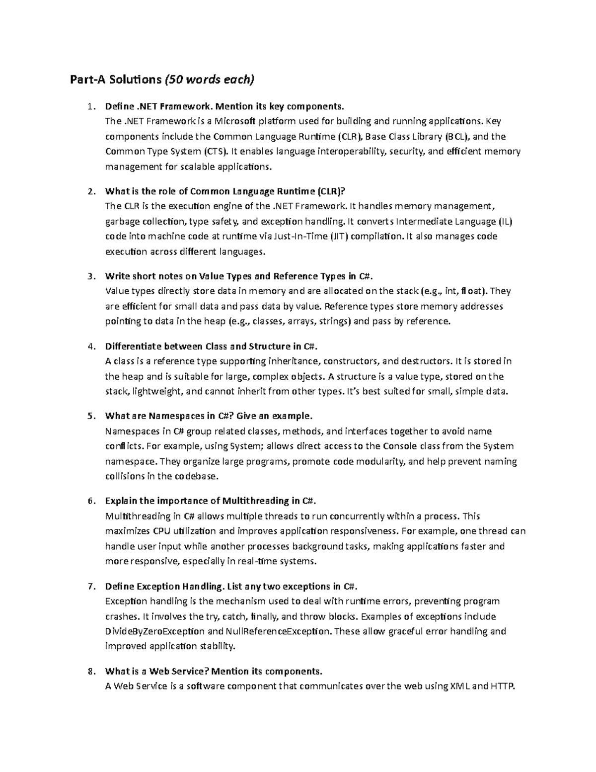 C# (CS101) Question Paper Solutions: Key Concepts & Explanations - Studocu