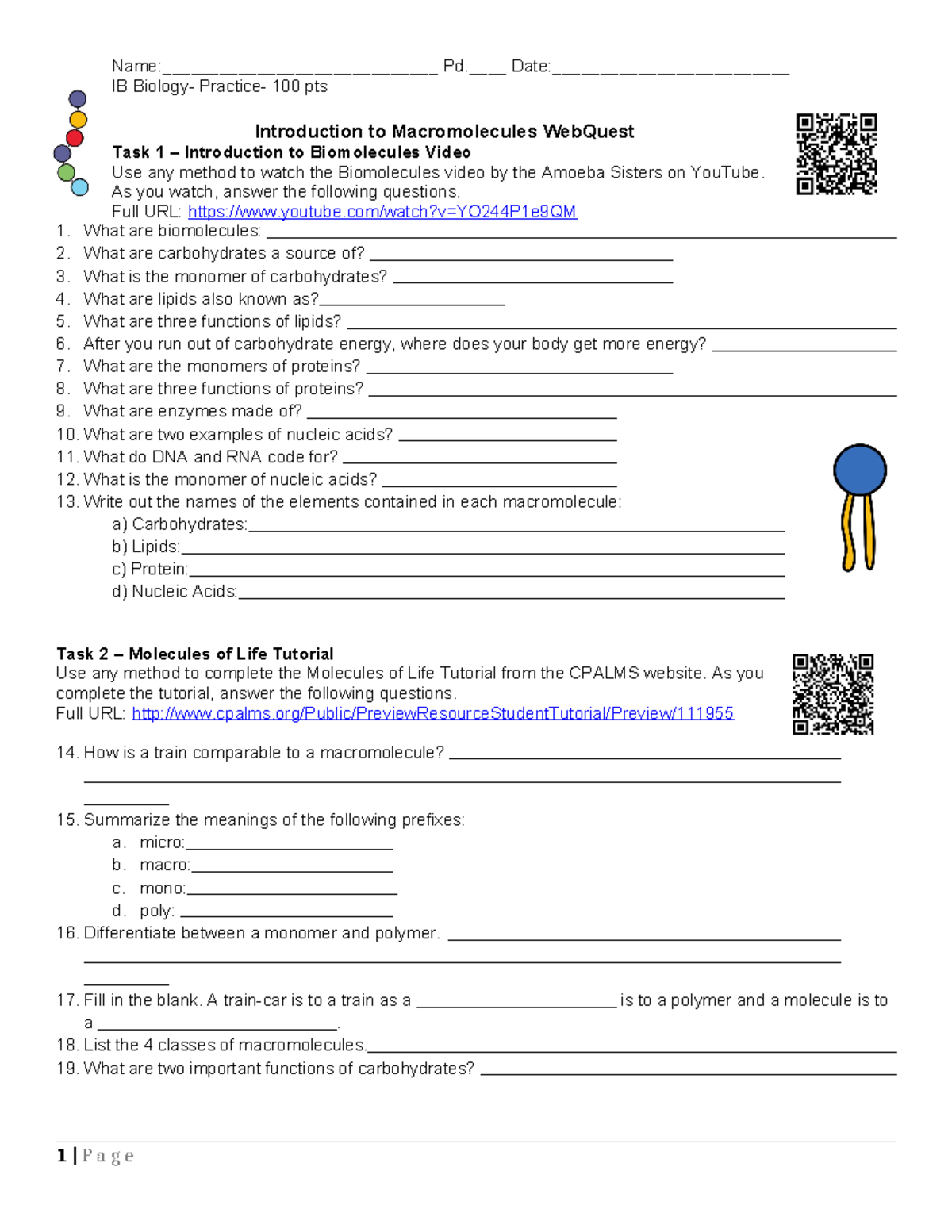 Handout for Macromolecules Webquest - Name:_____________________________ Pd.____ - Studocu