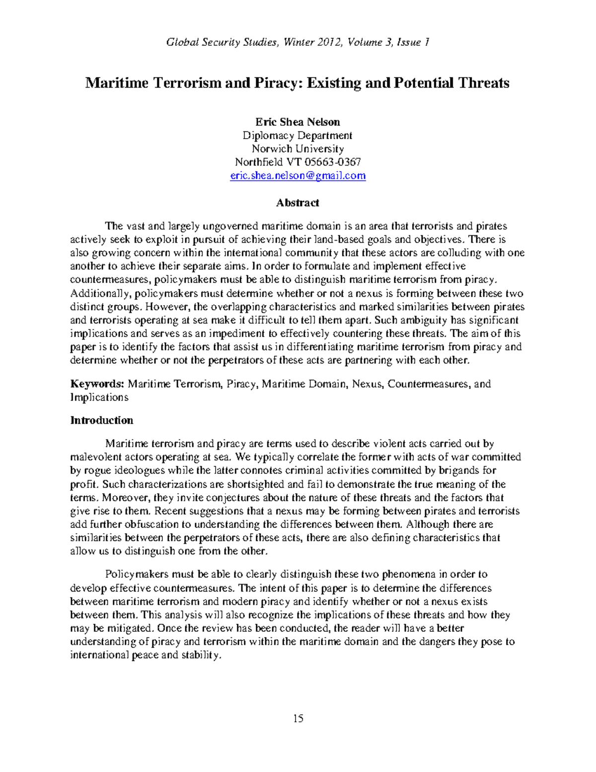 Understanding Maritime Terrorism vs. Piracy: Threats and Implications ...