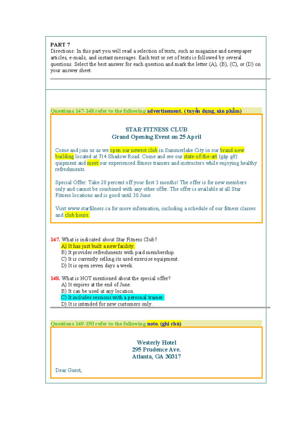 PART 7 - Test 4: Reading Comprehension Practice - Studocu